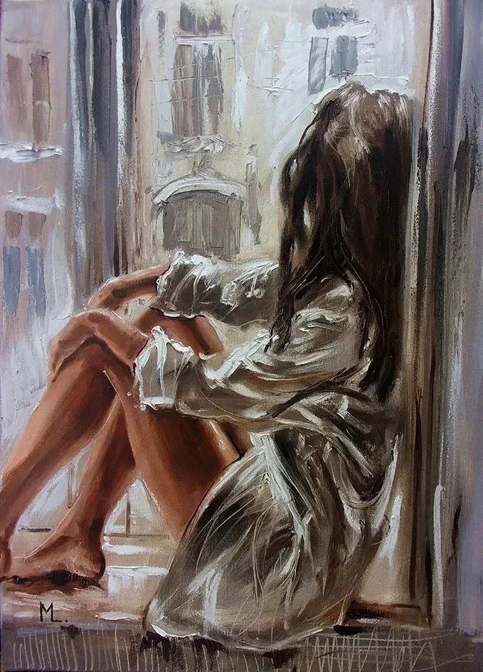 Абстрактная картина маслом на холсте, стиль бохо P1, 30x40cm No Frame