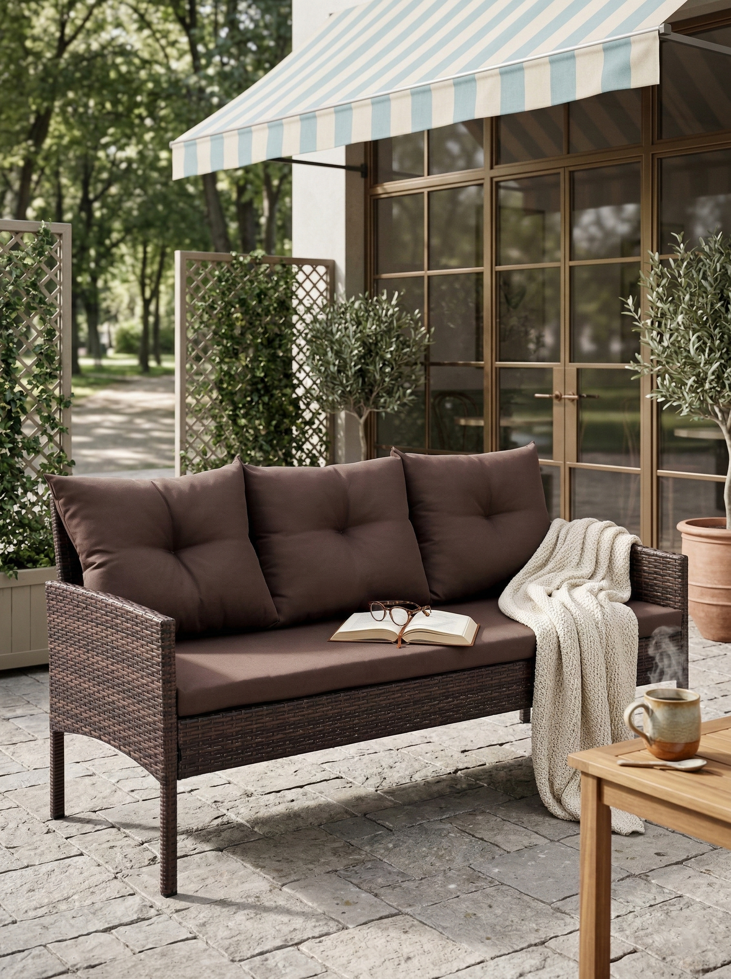 Диван 3-х местный из искусственного ротанга Фьорд диван-3 (Fjord sofa-3), шоколад