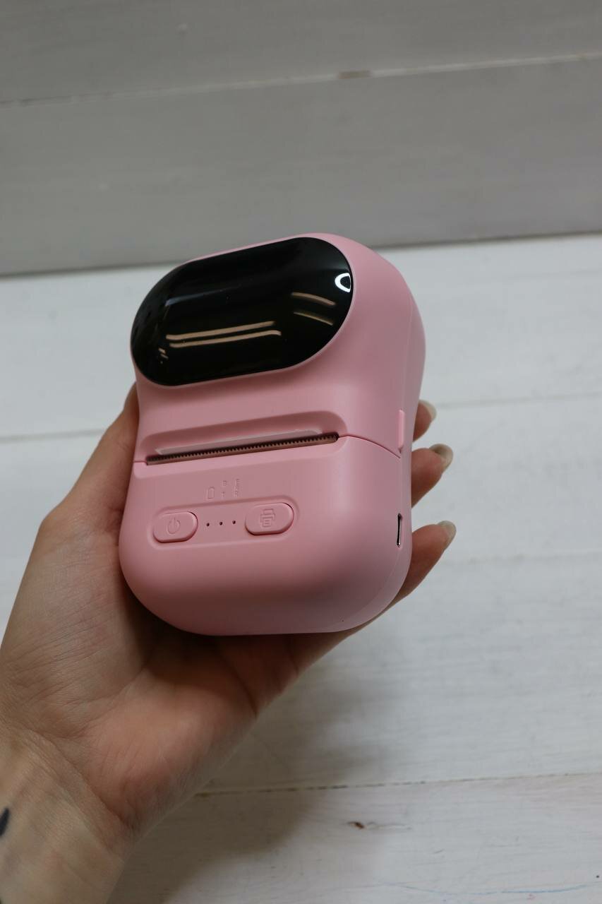 Термо принтер для этикеток мини P5 розовый