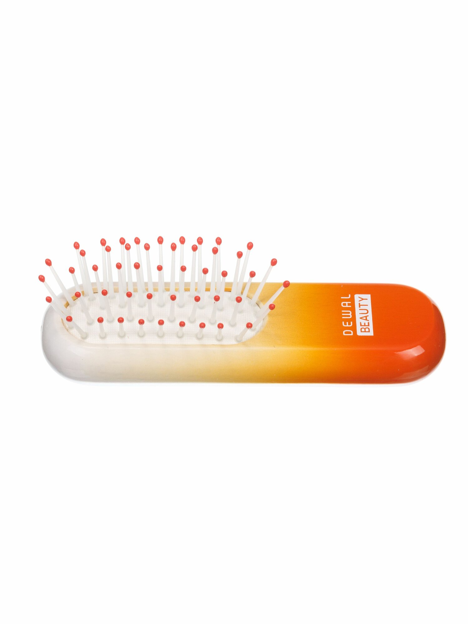 Расческа для волос массажная мини с нейлоновым штифтом Dewal Beauty DBCL425orange-white