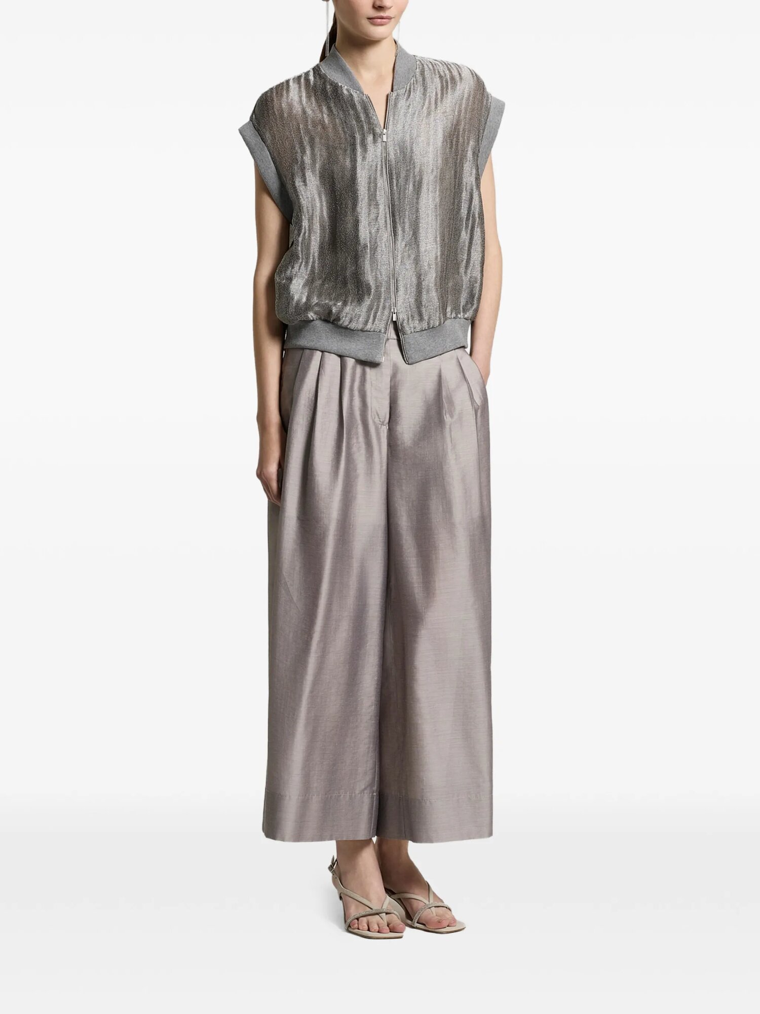 Куртка PESERICO Zip-up sleeveless bomber jacket, размер 44, Silver — фото 1