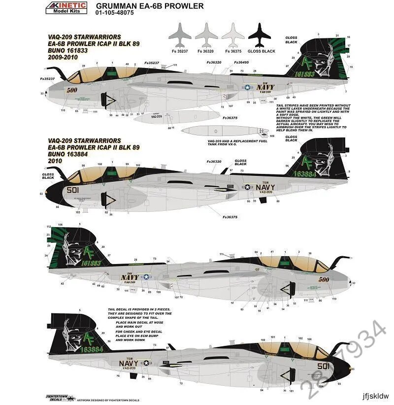 Сборная модель Kinetic K48075 1/48 EA-6B DARK PROWLER - Пластиковая модель самолёта — фото 1