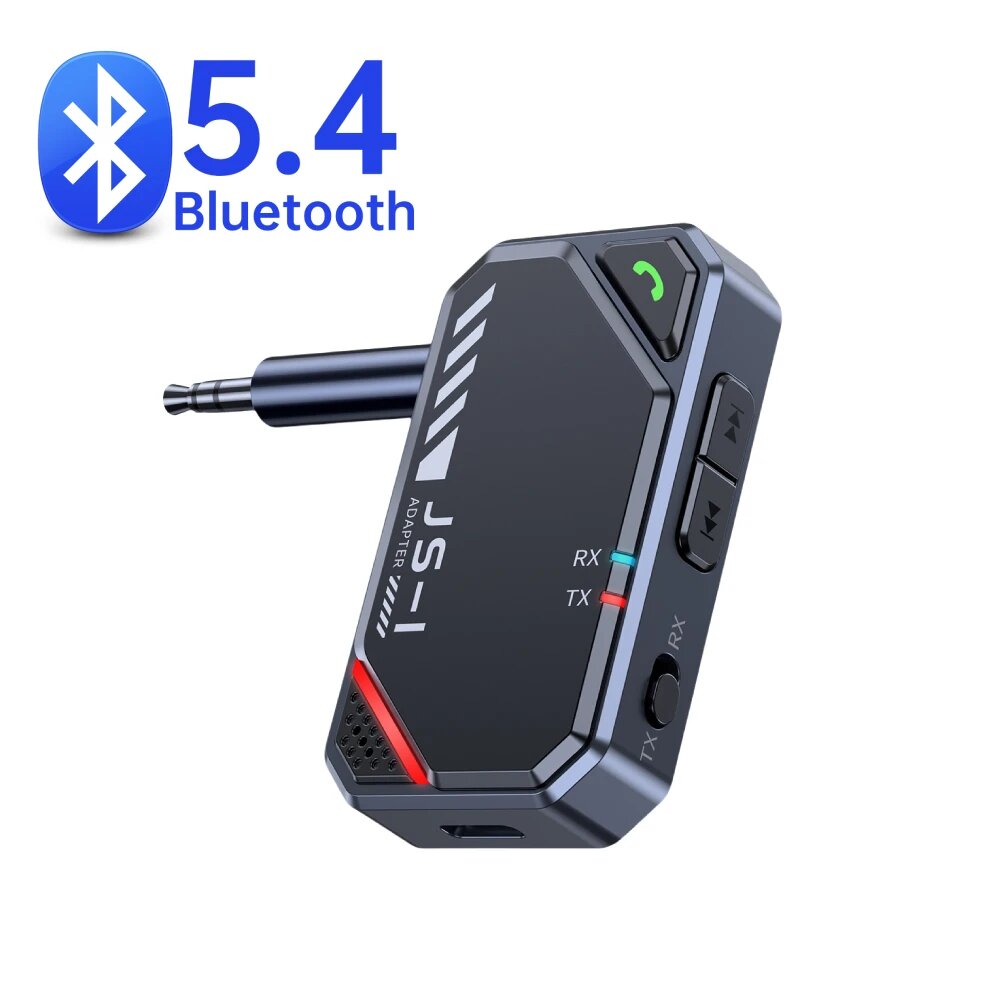 2-в-1 Bluetooth 5.4 приемник-передатчик, беспроводной аудиоадаптер, стереофонический музыкальный адаптер 3.5 мм AUX с адаптером для авиационных наушников для ТВ и ПК