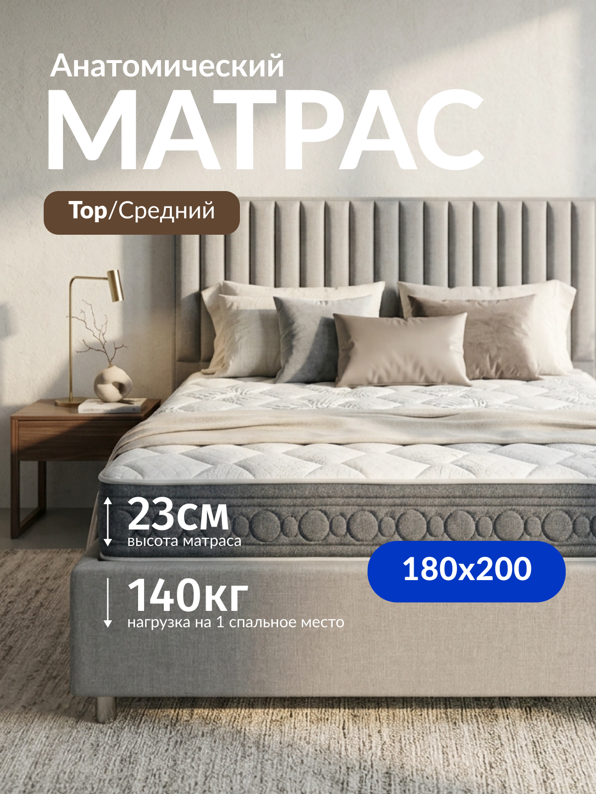 Матрас Strong Оригинал Топ 180x200 см, независимый пружинный блок, двуспальный, двусторонний, средняя жесткость