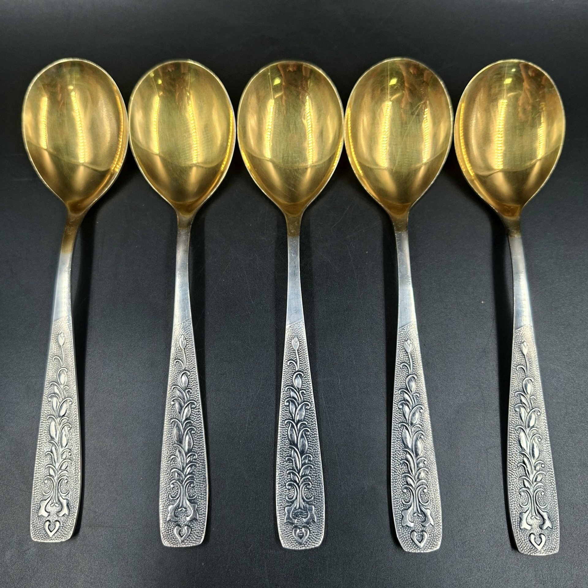 Набор из пяти столовых ложек "Хмель", мНЦ (медь-никель-цинк), золочение