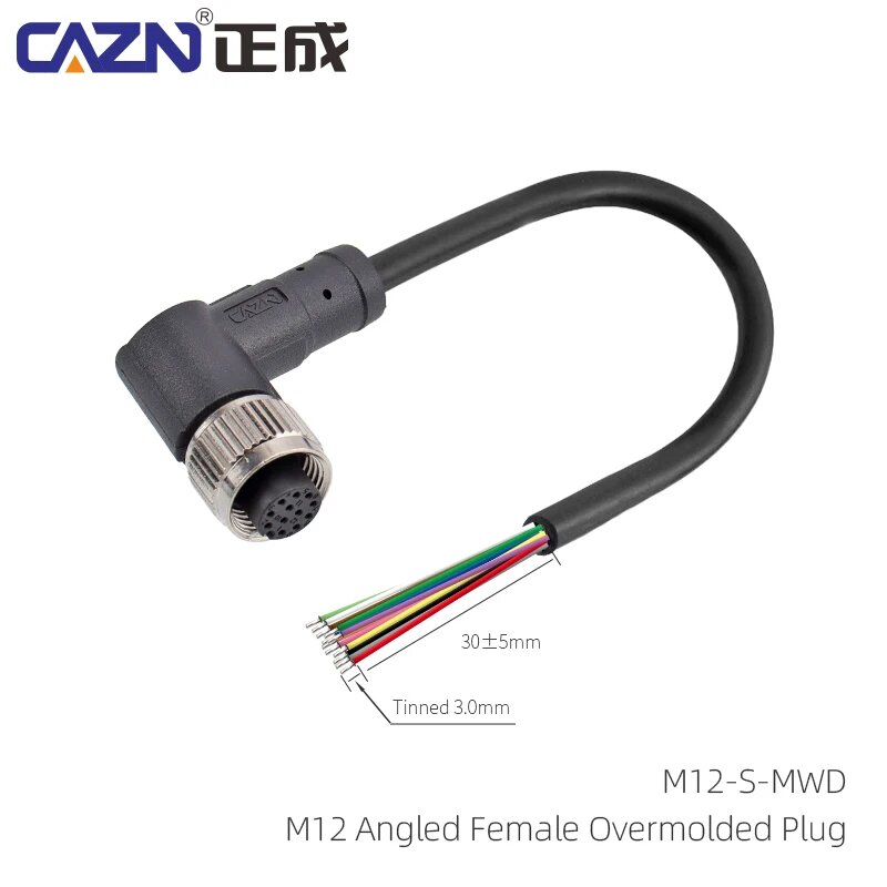 CAZN M12 угловой разъем, 6 Pin A-code, 2m PVC
