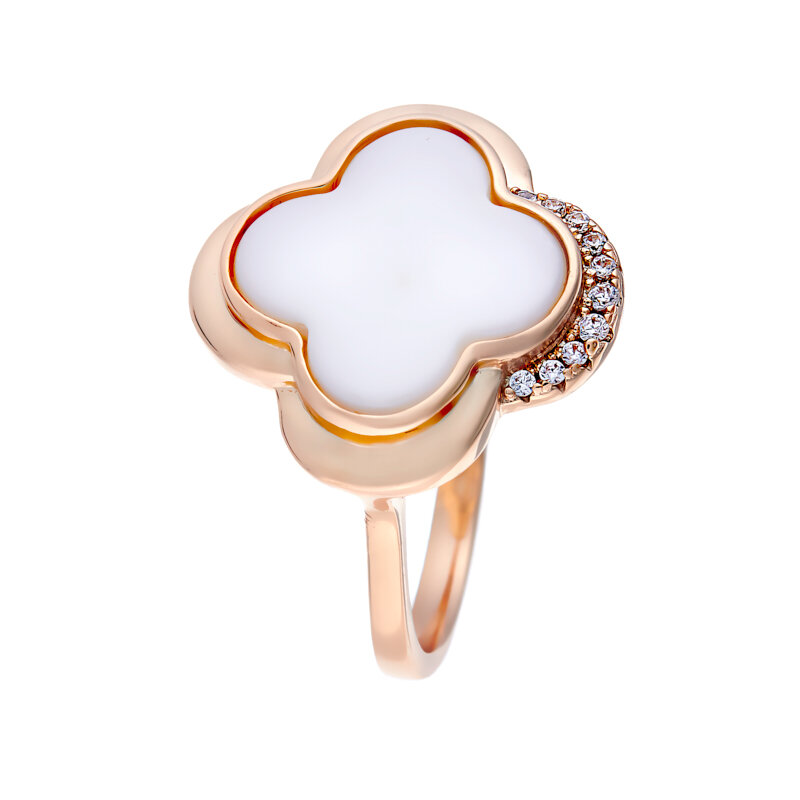 Кольцо, серебро, 925 проба, фианит, керамика