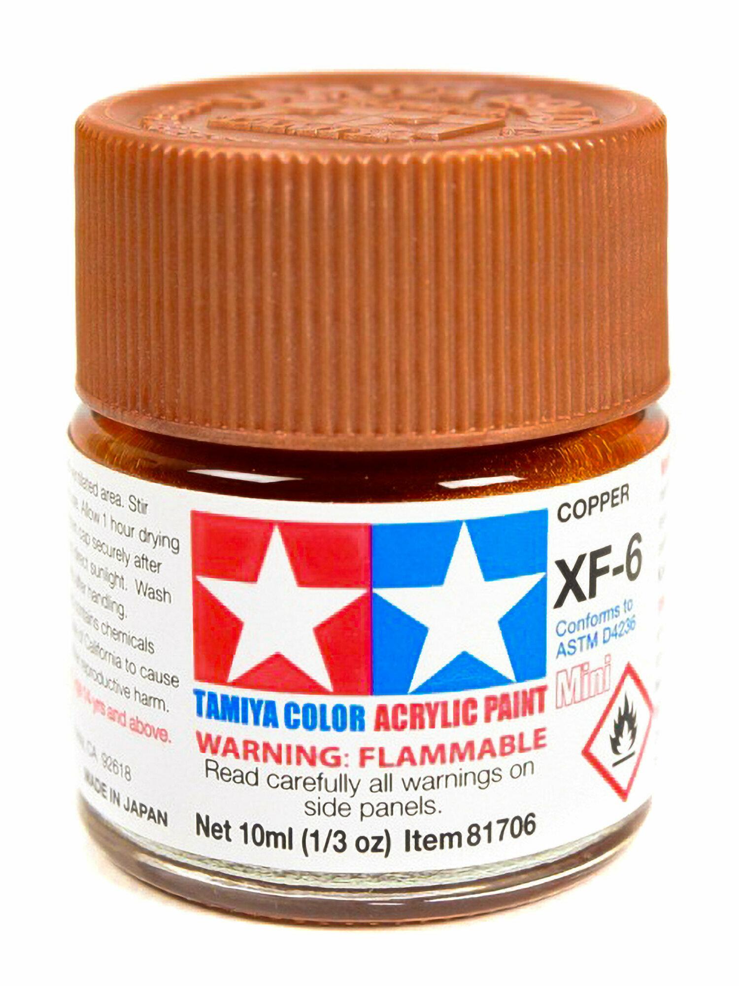 Краска акриловая Tamiya Color XF-6 Copper 81706 медный матовый металлик, 10 мл
