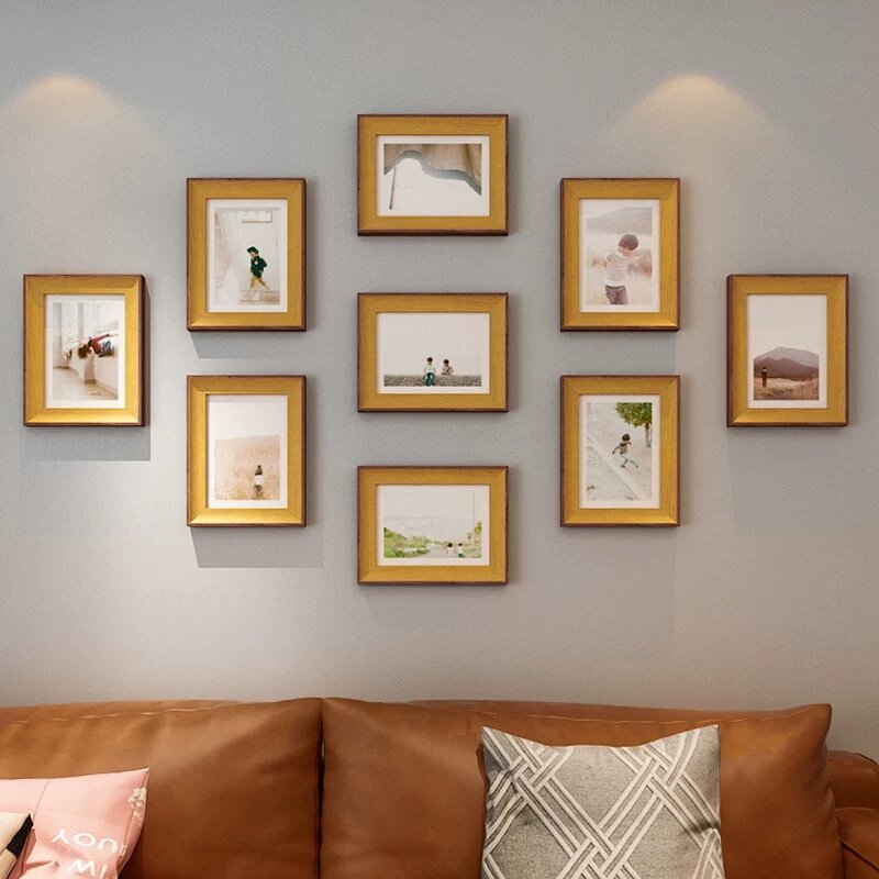 Набор настенных фотографических рамок 7 дюймов 9 штук из двойного цвета дерева с фотопечатью, современная настенная