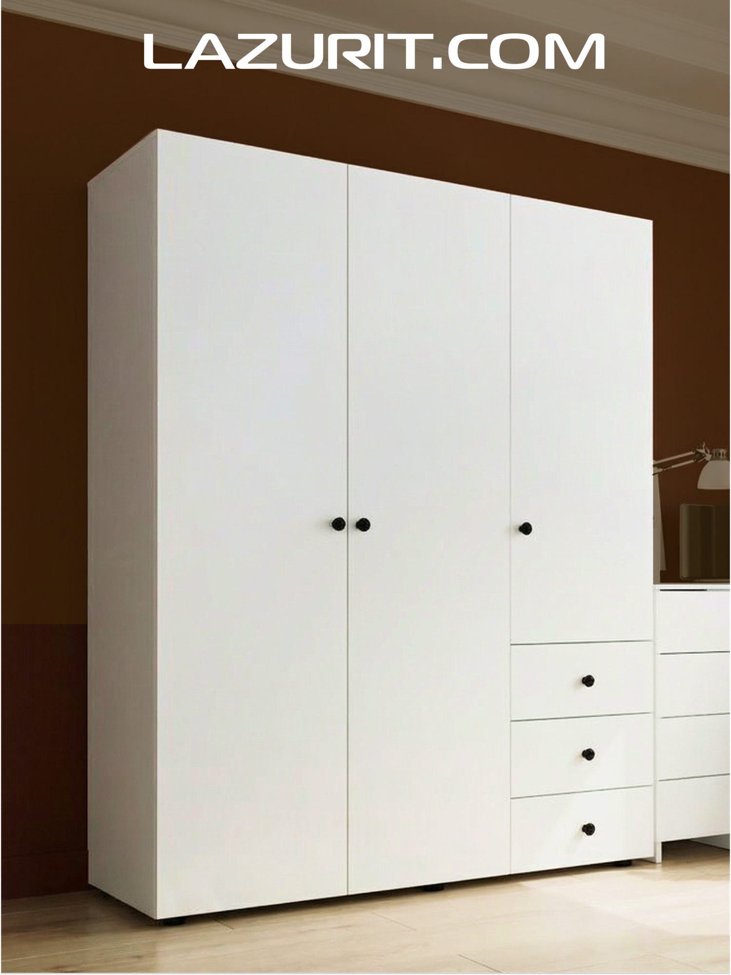 Шкаф для одежды в детскую прихожую спальню Lazurit Эльбрус шкаф распашной с ящиками полками вешалкой белый 175,7х46х134