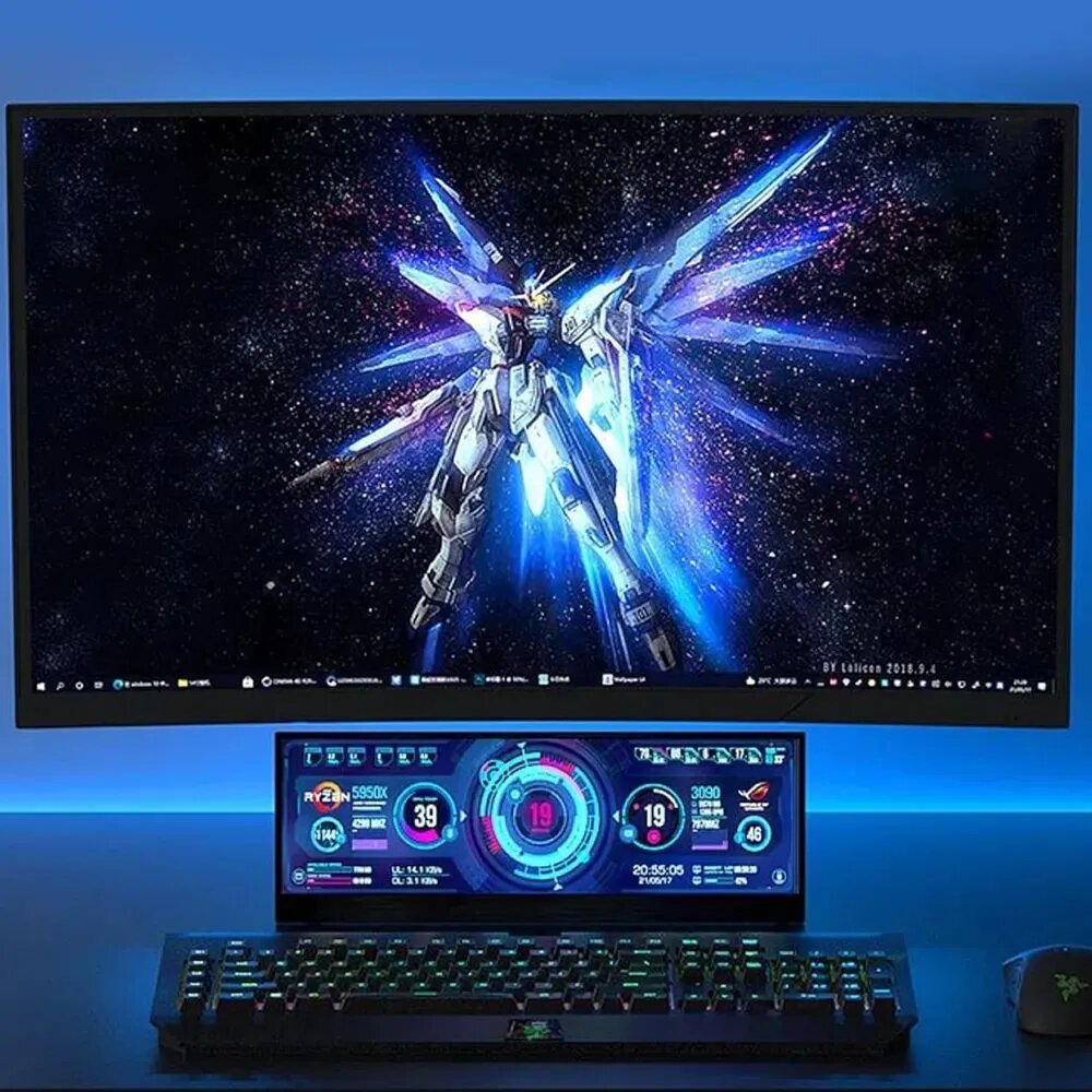 Пиксельный экран 12.3"сенсорный монитор IPS 1920x720 растягивается бар ЖК-мини вторичный экран портативный дисплей HDMI для ноутбука ПК температура Aida64 GPU CPU RAM мониторинг, черный матовый