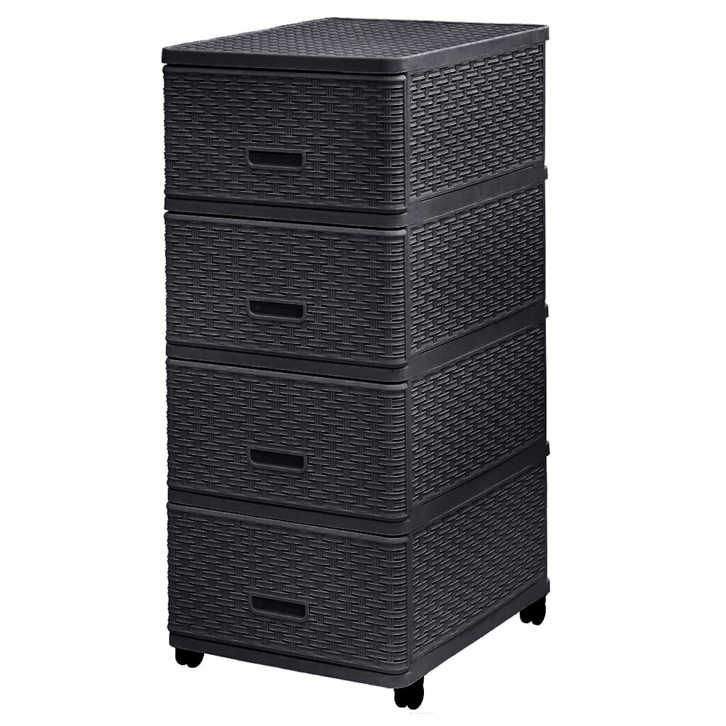 Комод КНР 4-х ярусный пластмассовый "Плетеный" 40х50х99 см, антрацит (04054)