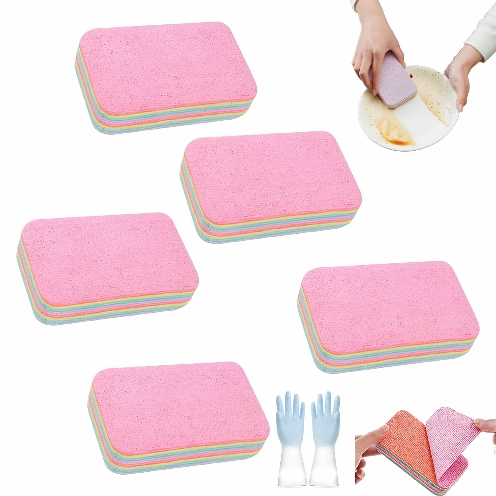 ACDANC Микрофибровая губка 12 слоев, радужная, многоразовая для кухни и ванной, 5 штук.