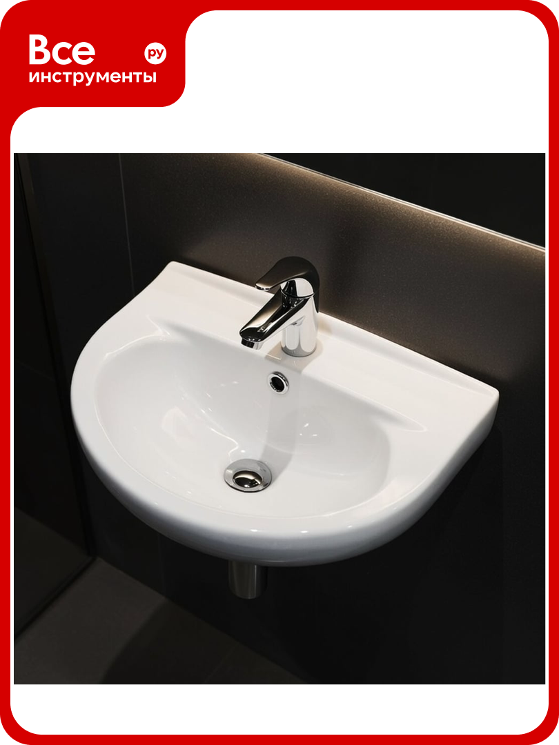 Рукомойник Santeri 1-отв. Родничок 46 воротынск 30824 131310S0010B0 полукруглая глянцевая раковина белого цвета