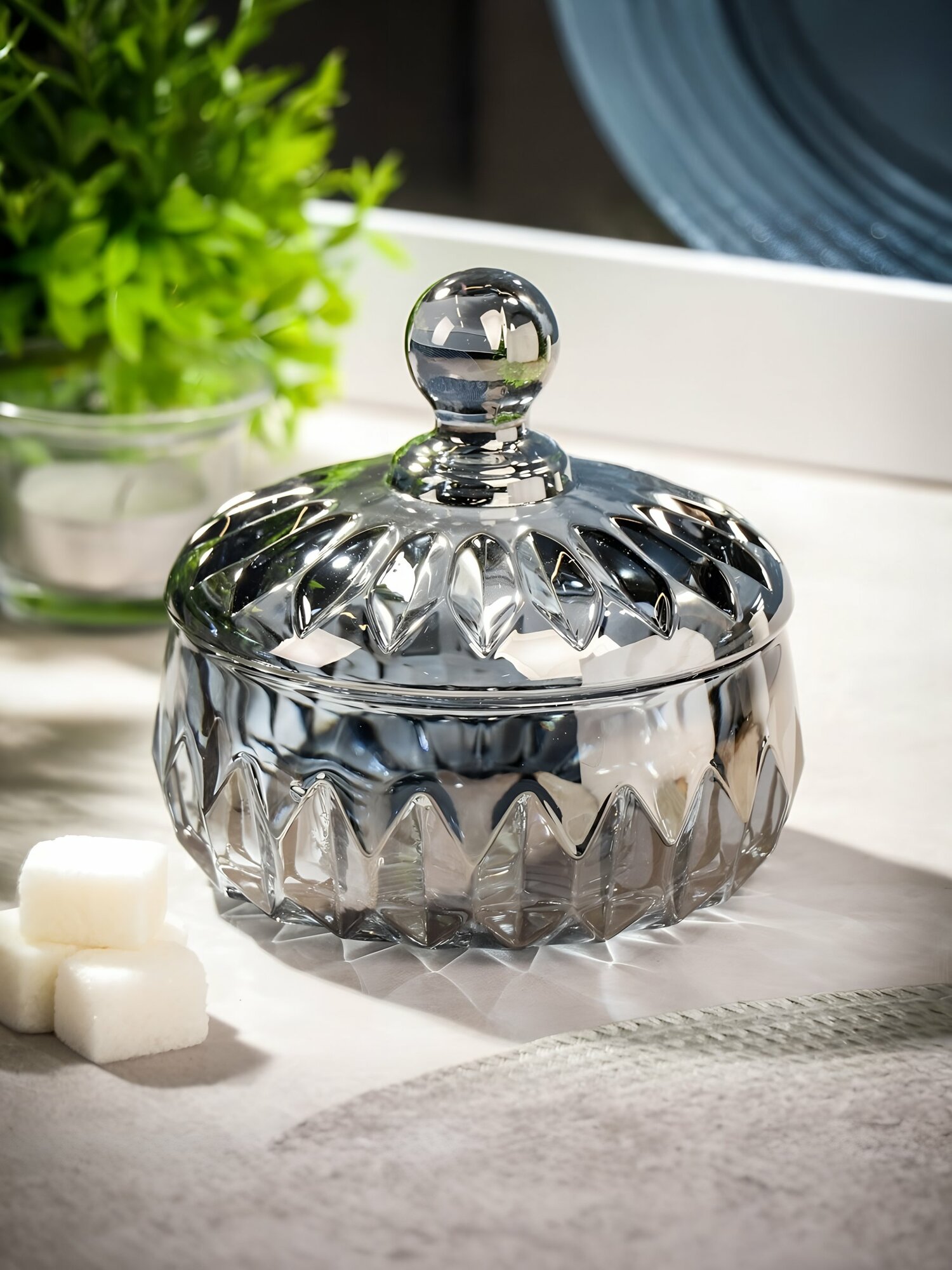 Сахарница стекло, 10.7х10.7 см, 290 мл, графит, Лотос