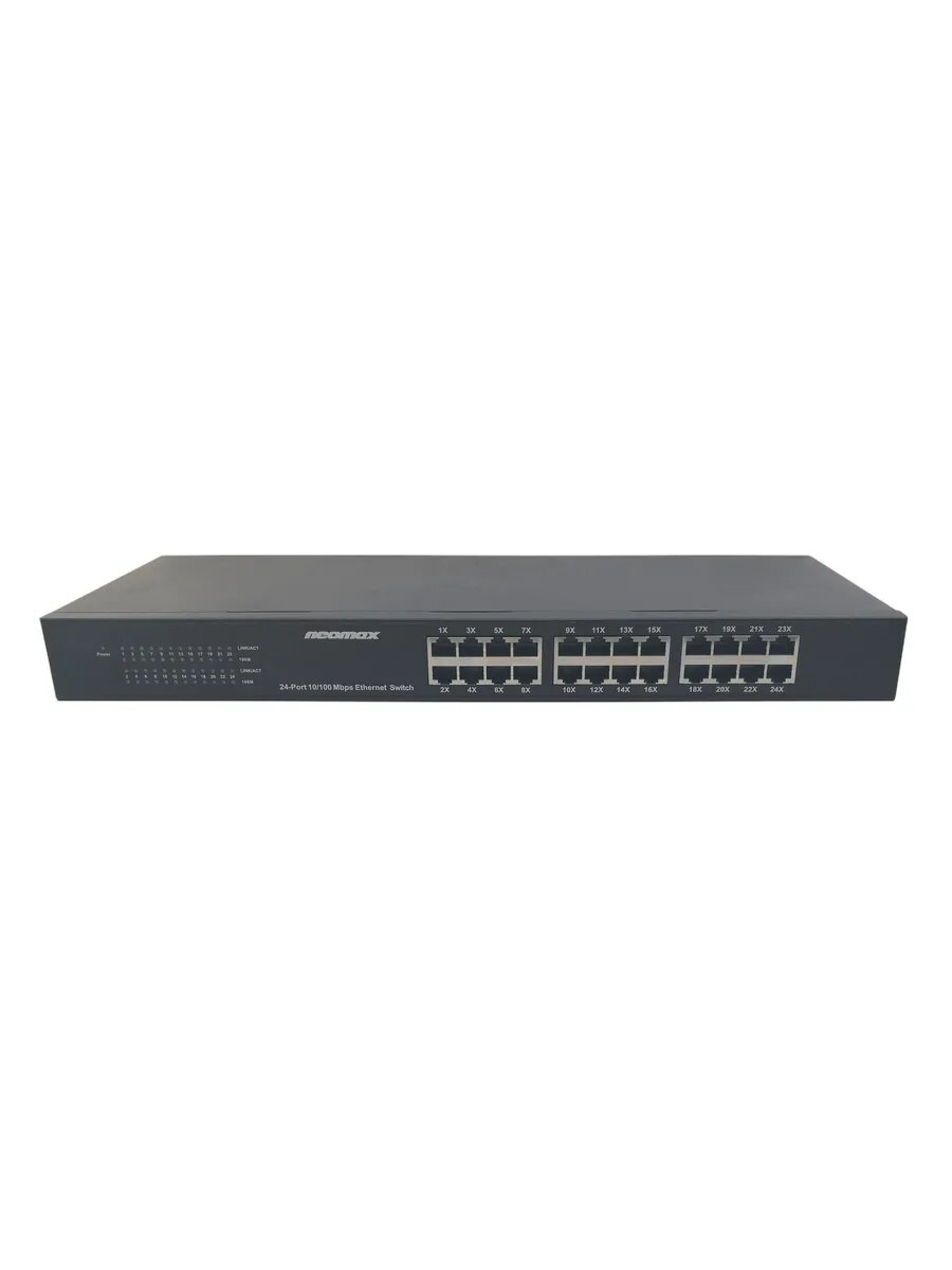 Неуправляемый коммутатор NEOMAX NMS-124P-100-SR, черный, 24 порта 100 Mbps, металл Rack