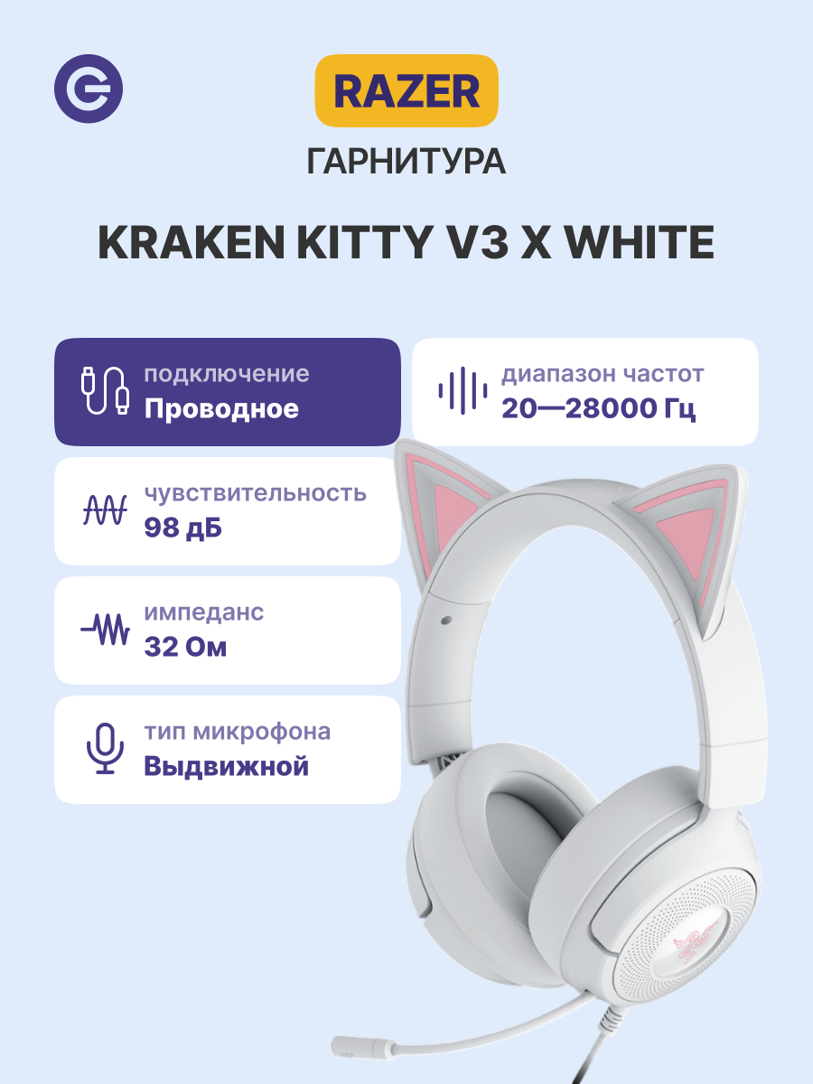 Игровые наушники Razer Kraken Kitty V3 X RZ04-05350300-R3M1, белые