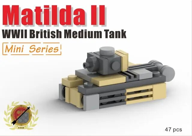 MOC Matilda II, WWII британский танк, 47 деталей, коричневый