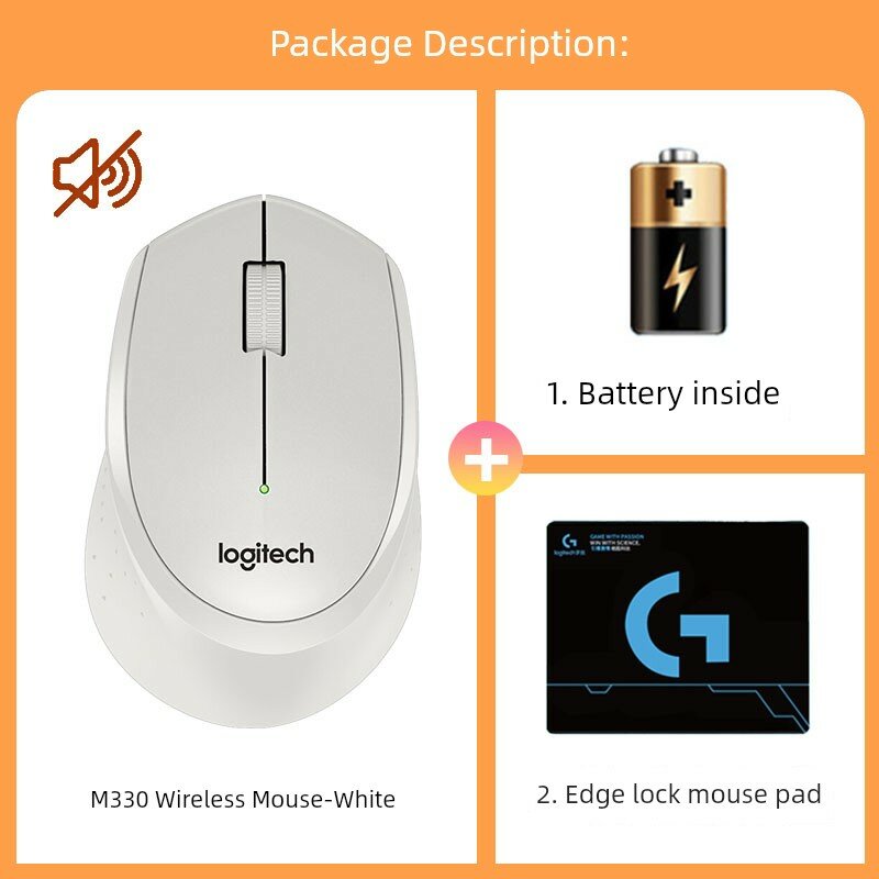 Logitech M330 Белая беспроводная мышь с легким шумом и ковриком, USB, компактная для ноутбука, офиса и игр