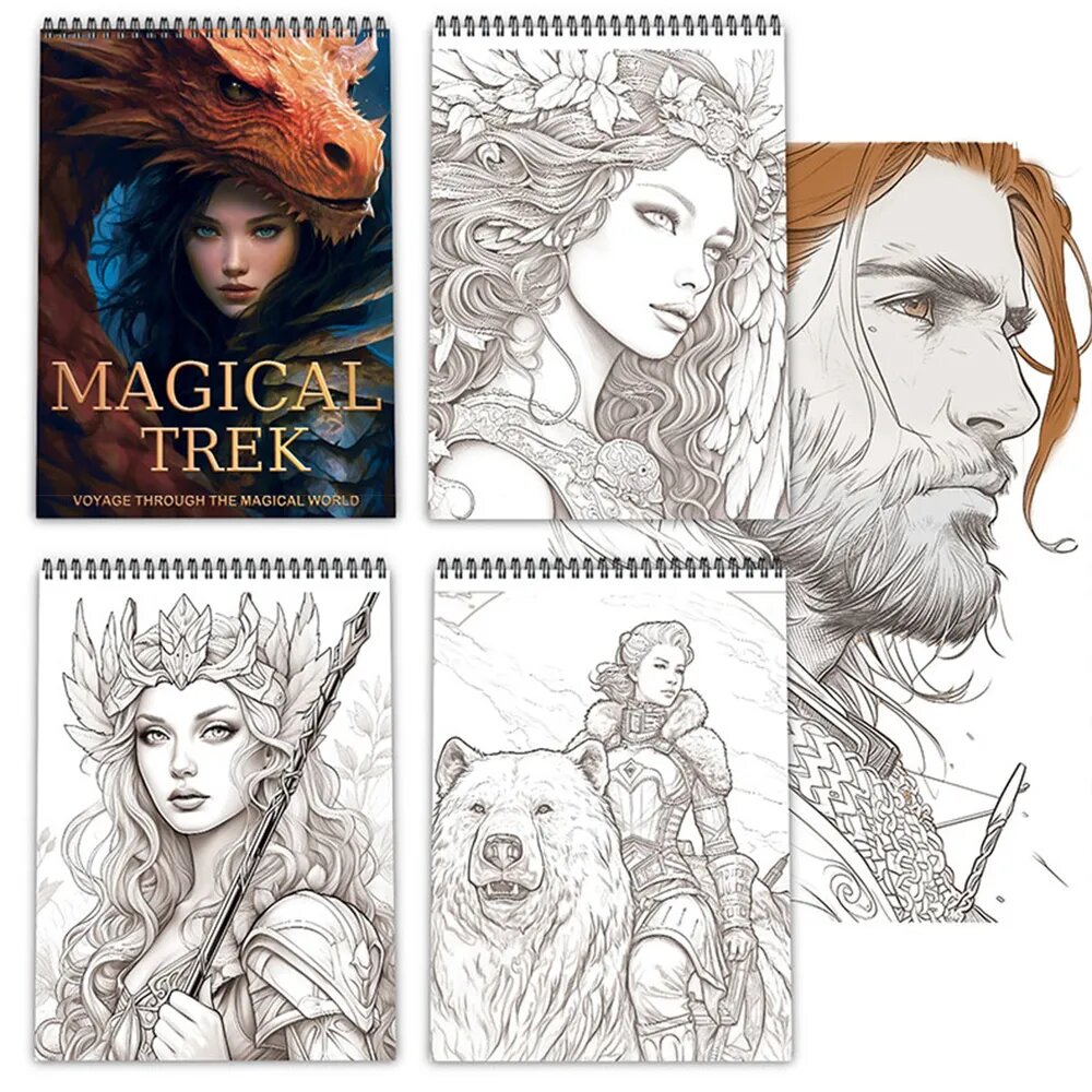 Книга для раскрашивания для взрослых с мандалами и природными мотивами, 4 шт, 30 страниц, двойная спираль, 24 цветных карандаша