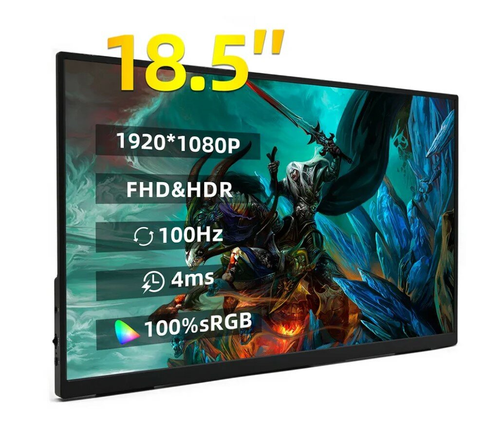 Портативный монитор 18.5" ZSUS PM18A, 1920x1080, 100 Гц, IPS, черный