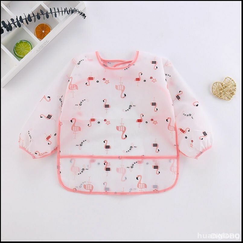 Фартук нагрудник для рисования, рукоделия и творчества детский/Слюнявчик для кормления непромокаемый/Комбинезон защитный "Фламинго", на липучке, 40х33 см.