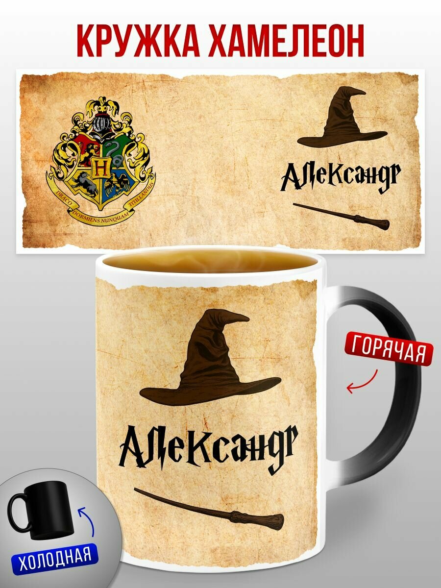 Кружка хамелеон с именем Александр Гарри Поттер Harry Potter, 330 мл, 1 шт.