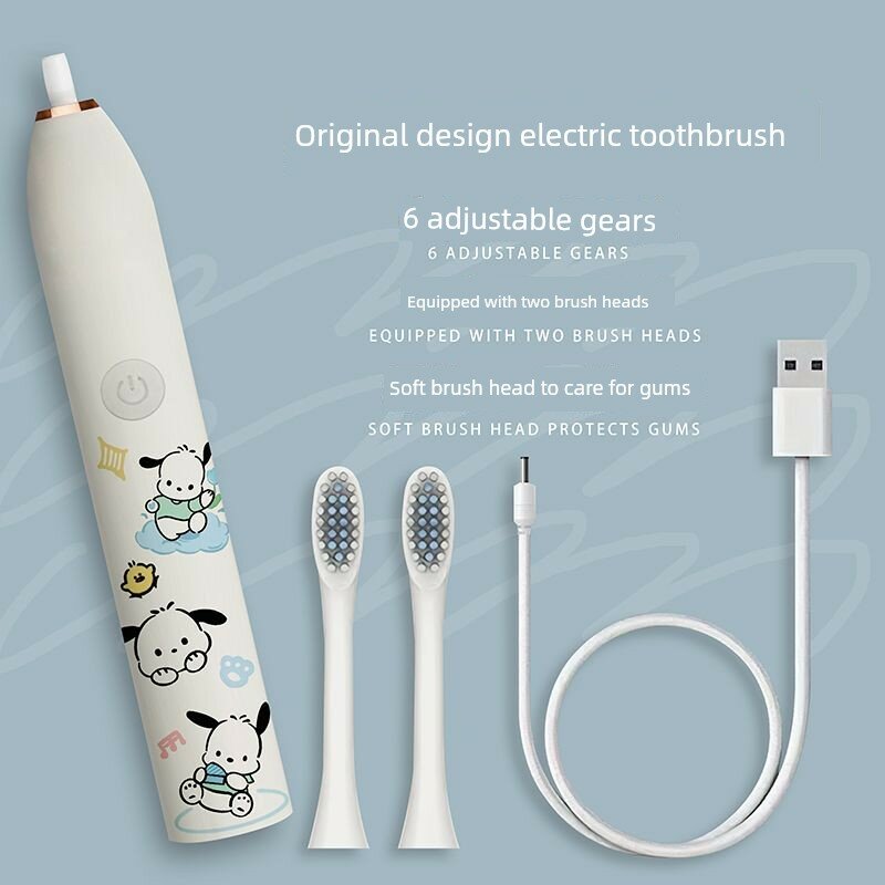 Почакко Ультразвуковая Электрическая Зубная Щетка с USB-Зарядкой, 2 Щетинки, Водонепроницаемая, Отбеливающая, Унисекс