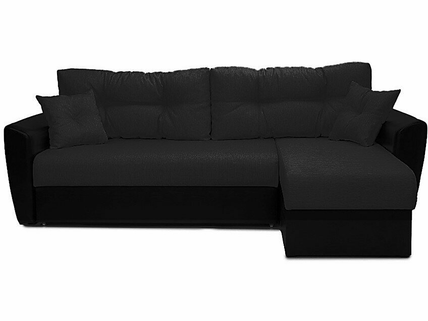 Угловой диван-еврокнижка, сп. м. 150х200, рогожка/экокожа черный