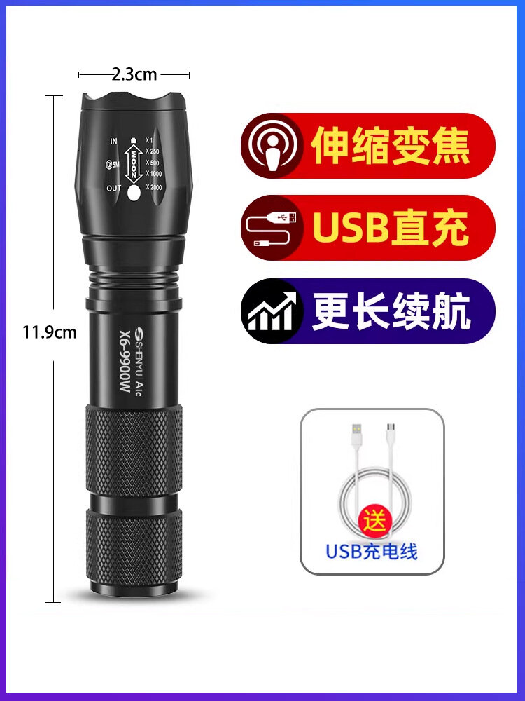 9900 лм Встроенная батарея 18650 USB-зарядка Алюминиевый корпус Компактный фонарь для походов и кемпинга