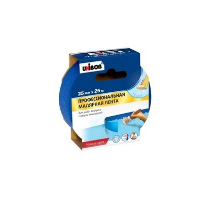 Скотч малярный UNIBOB профи 25 мм х 25 м для наружных работ, синий 89344
