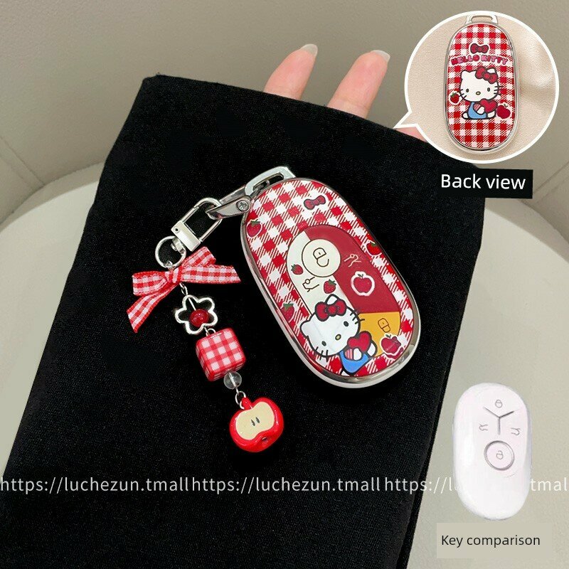 Ключевой брелок с Hello Kitty и сердечком для автомобилей Geely, с бабочкой и яблочным аксессуаром, привлекательный и