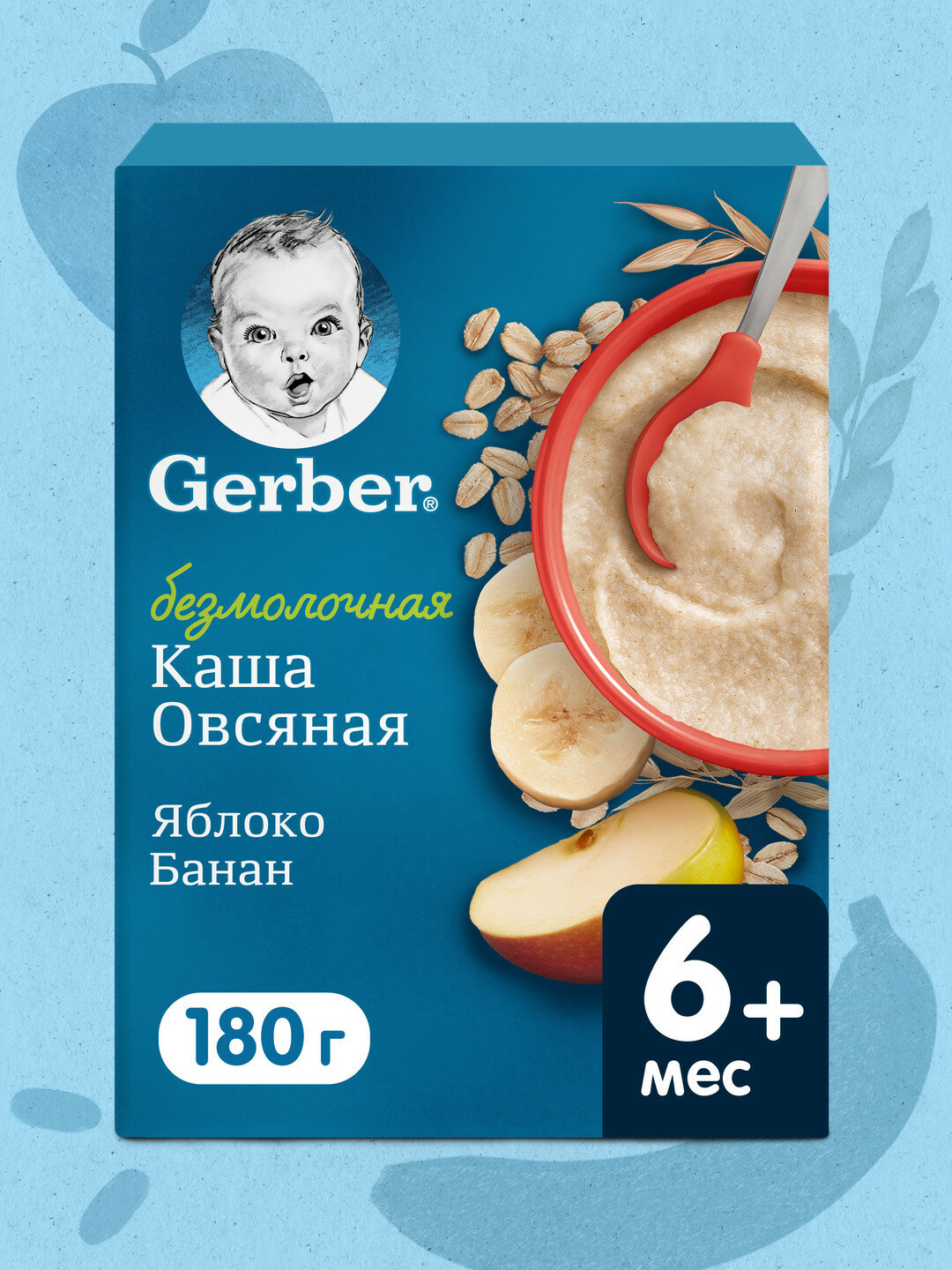 Каша безмолочная овсяная, с яблоком и бананом, Gerber с 6 мес, 180г