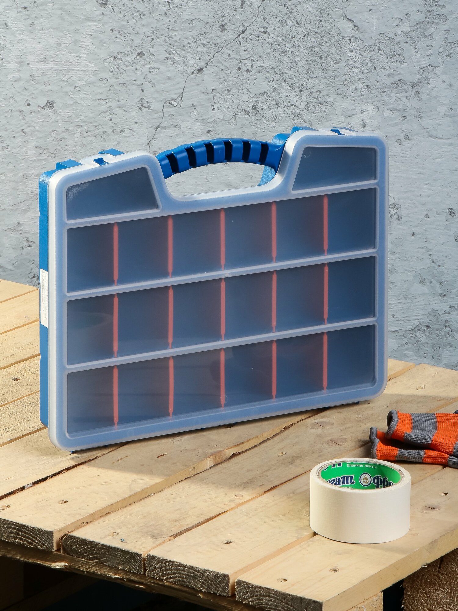 Ящик-органайзер для инструмента Bartex 39х6 см, 20 отсеков, синий пластиковый кейс для хранения метизов и оснастки