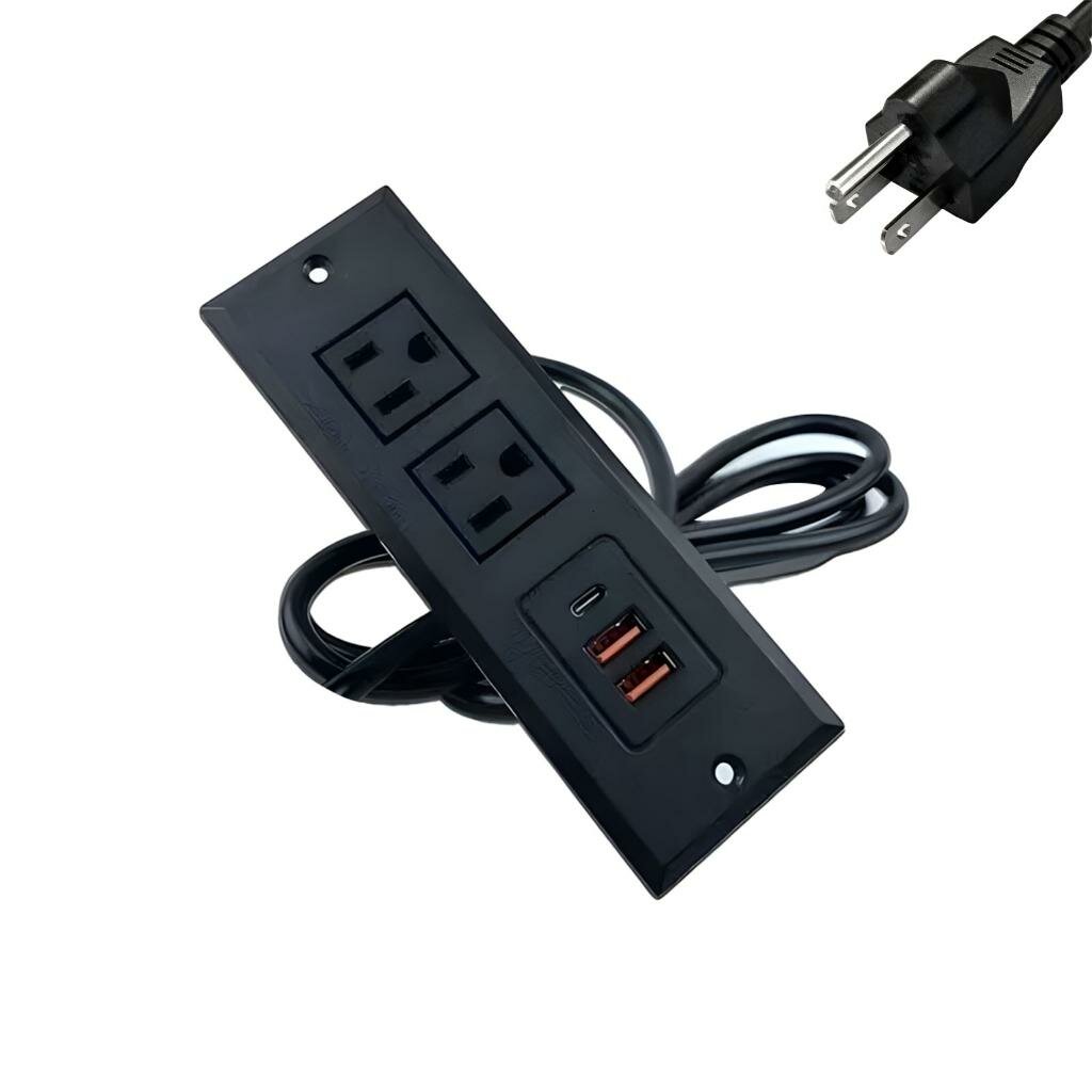 Настольный встраиваемый разъем с розетками и USB-портами, Черный