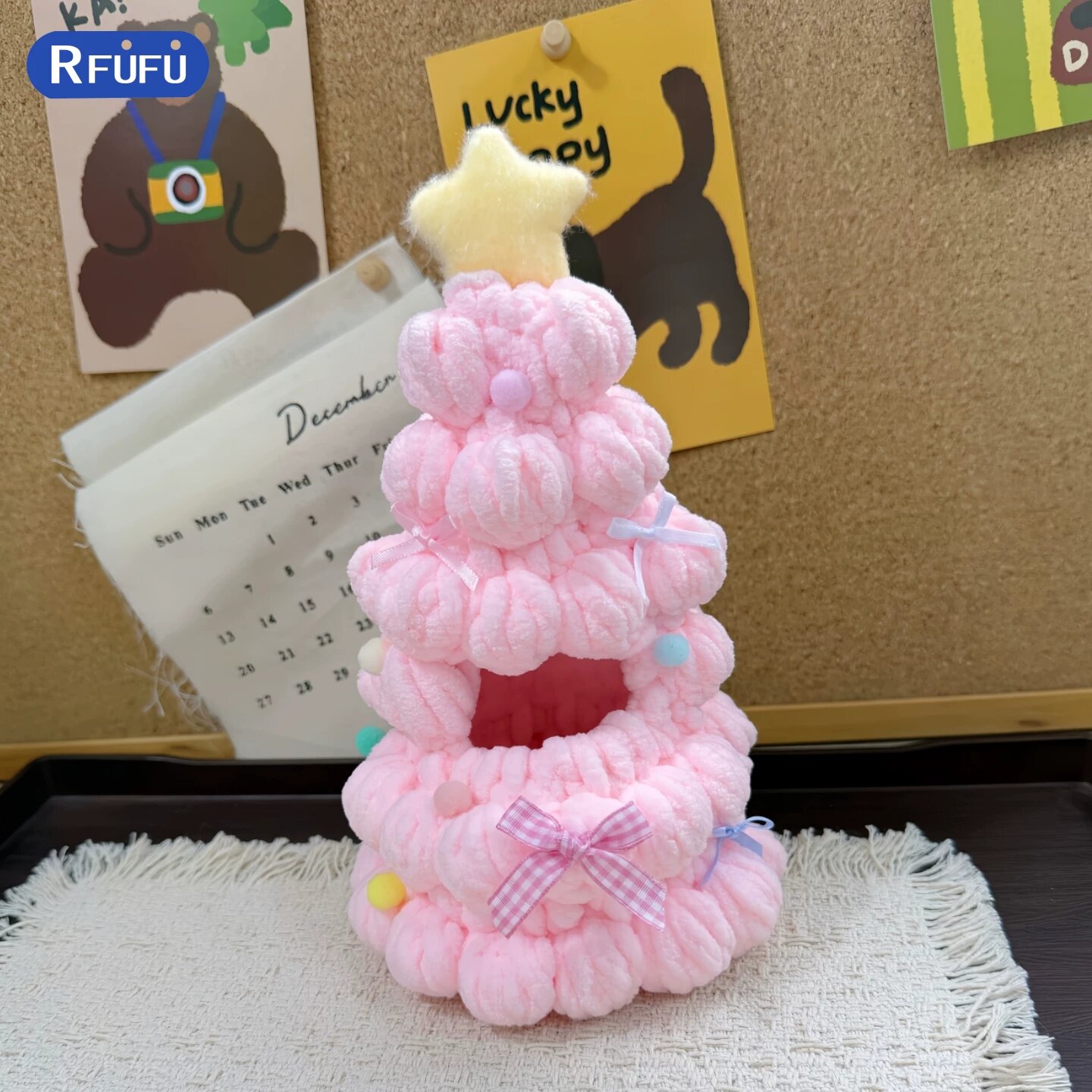 Розовый костюм для куклы Labubu в рождественском стиле с узором елки для кукол 12 см