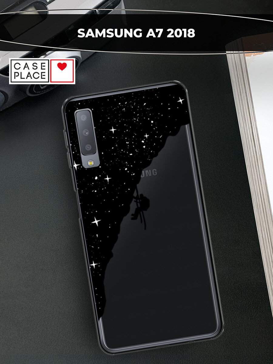 Чехол на Samsung Galaxy A7 2018 / Самсунг Галакси А7 2018 с принтом Скалолаз в космосе, прозрачный