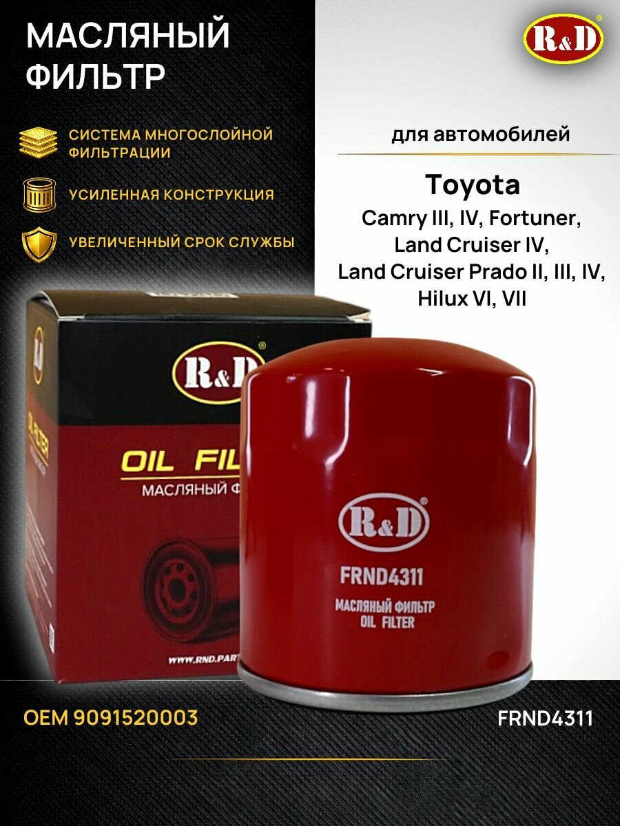 Фильтр масляный Toyota Camry 3, 4, Fortuner, Land Cruiser 4, Land Cruiser Prado 2, 3, 4, Hilux 6, 7 / Тойота Камри, Ленд Крузер, Прадо