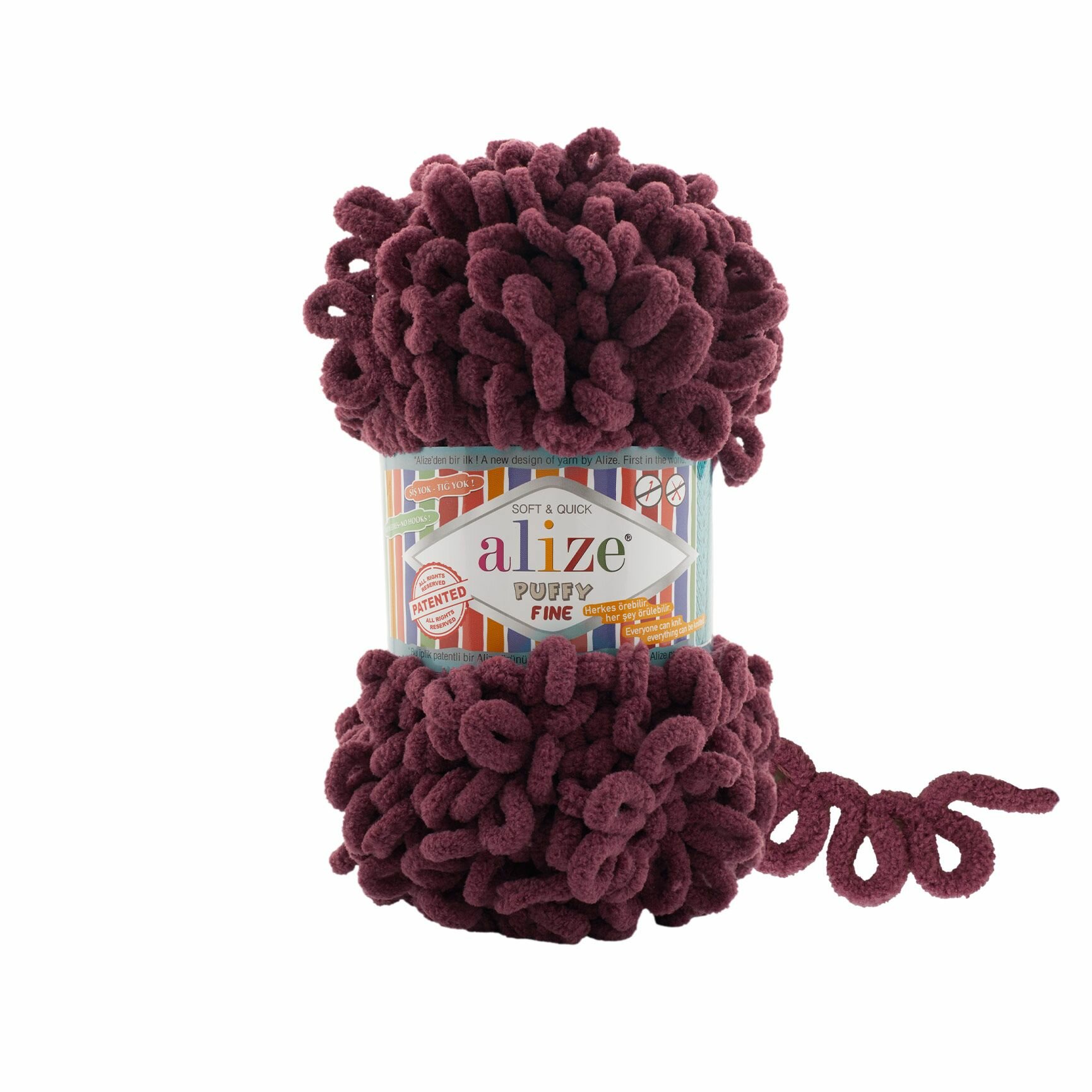 Пряжа для вязания Alize Puffy Fine 1 моток (14 м, 100 гр), цвет 956 вишнёвый