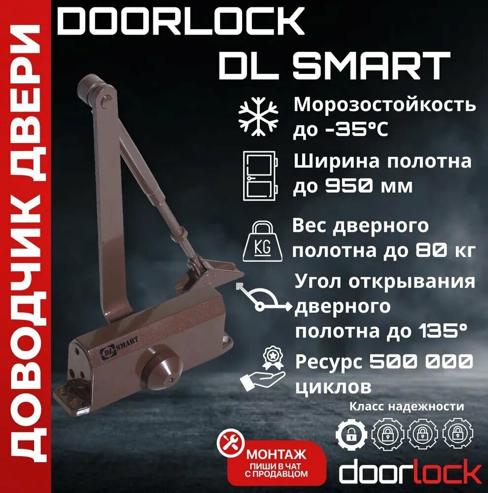 Doorlock Доводчик дверной до 80 кг DL SMART EN3, морозостойкий