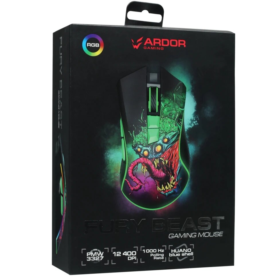 Мышь проводная ARDOR GAMING Fury Beast [ARD-FURY3327-BEAST-GR] зеленый