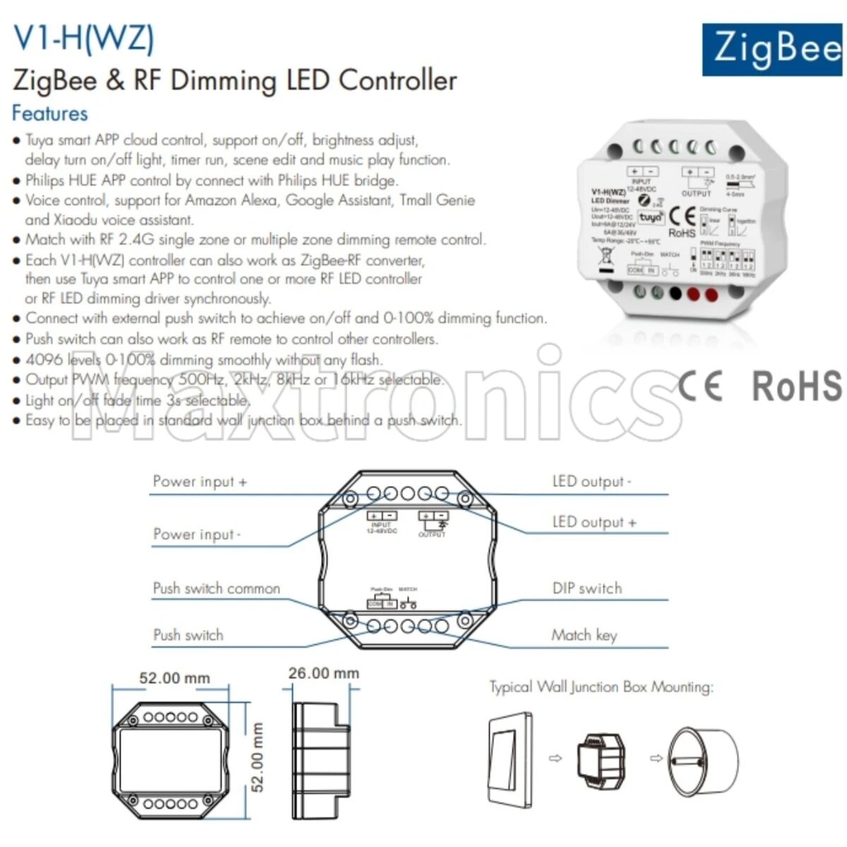 Белый ZigBee LED диммер V1-H(WZ) Only — фото 1