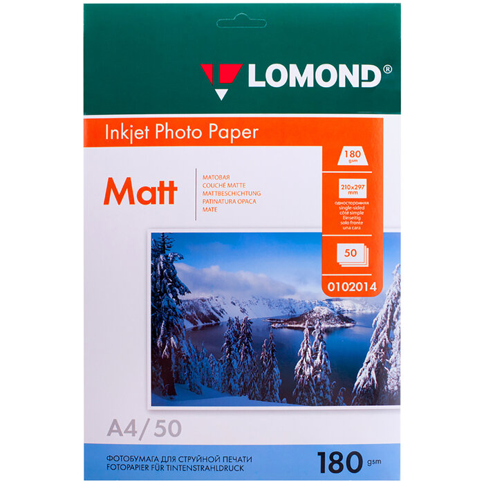 Фотобумага для струйной печати А4 LOMOND, блок 180 г/м , 50 листов, матовая, односторонняя (0102014)