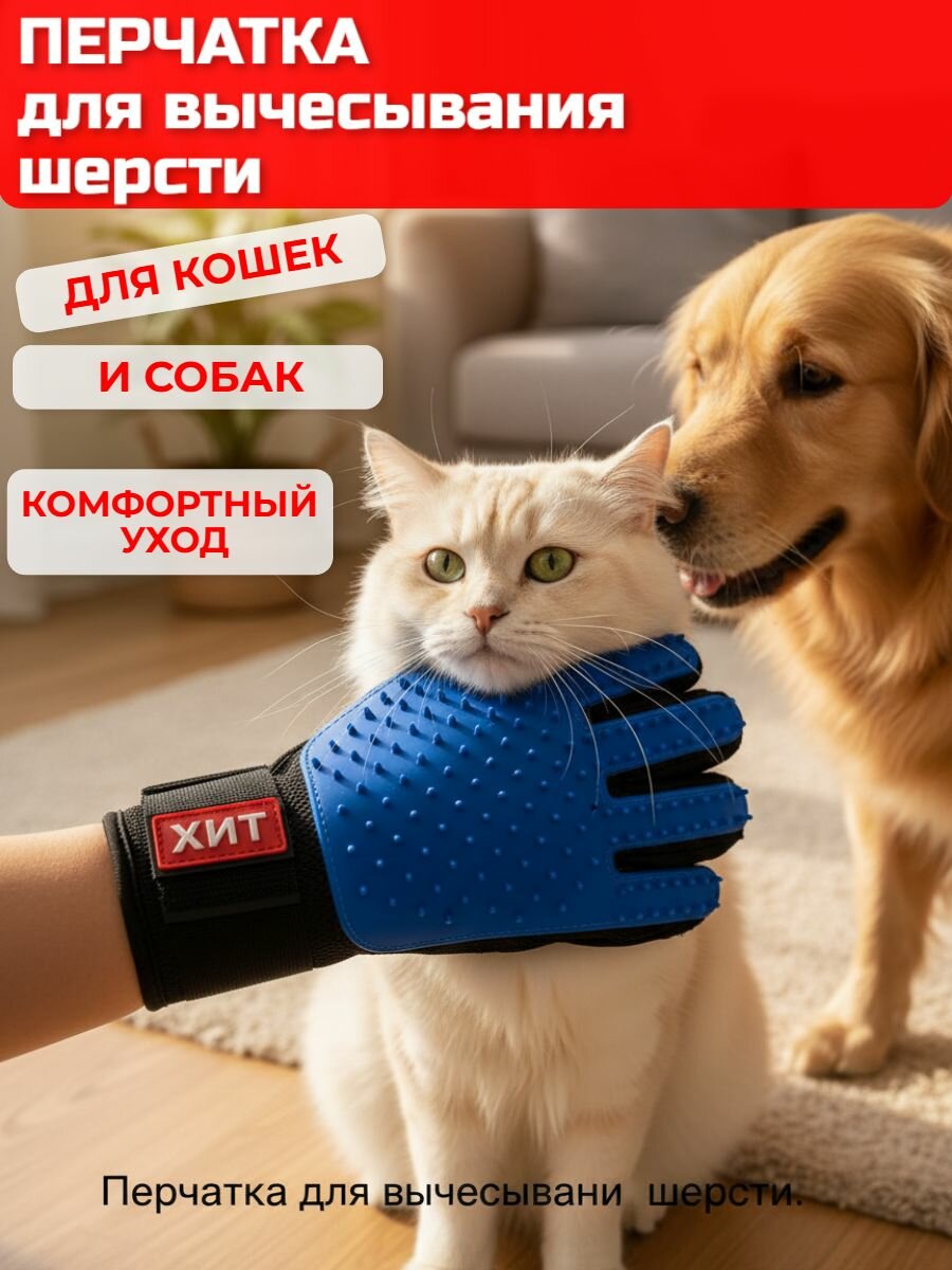 Перчатка для вычесывания шерсти кошек и собак (правая рука) перчатка для груминга вычесывание шерсти