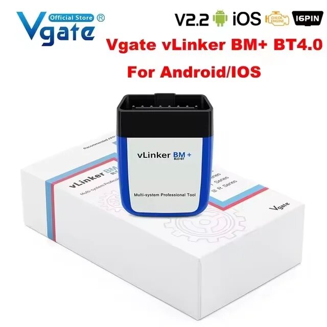 Диагностический сканер Vgate vLinker BM+ OBD для BMW (Bluetooth 4.0, OBD2) 2026 года, for iPhone IOS