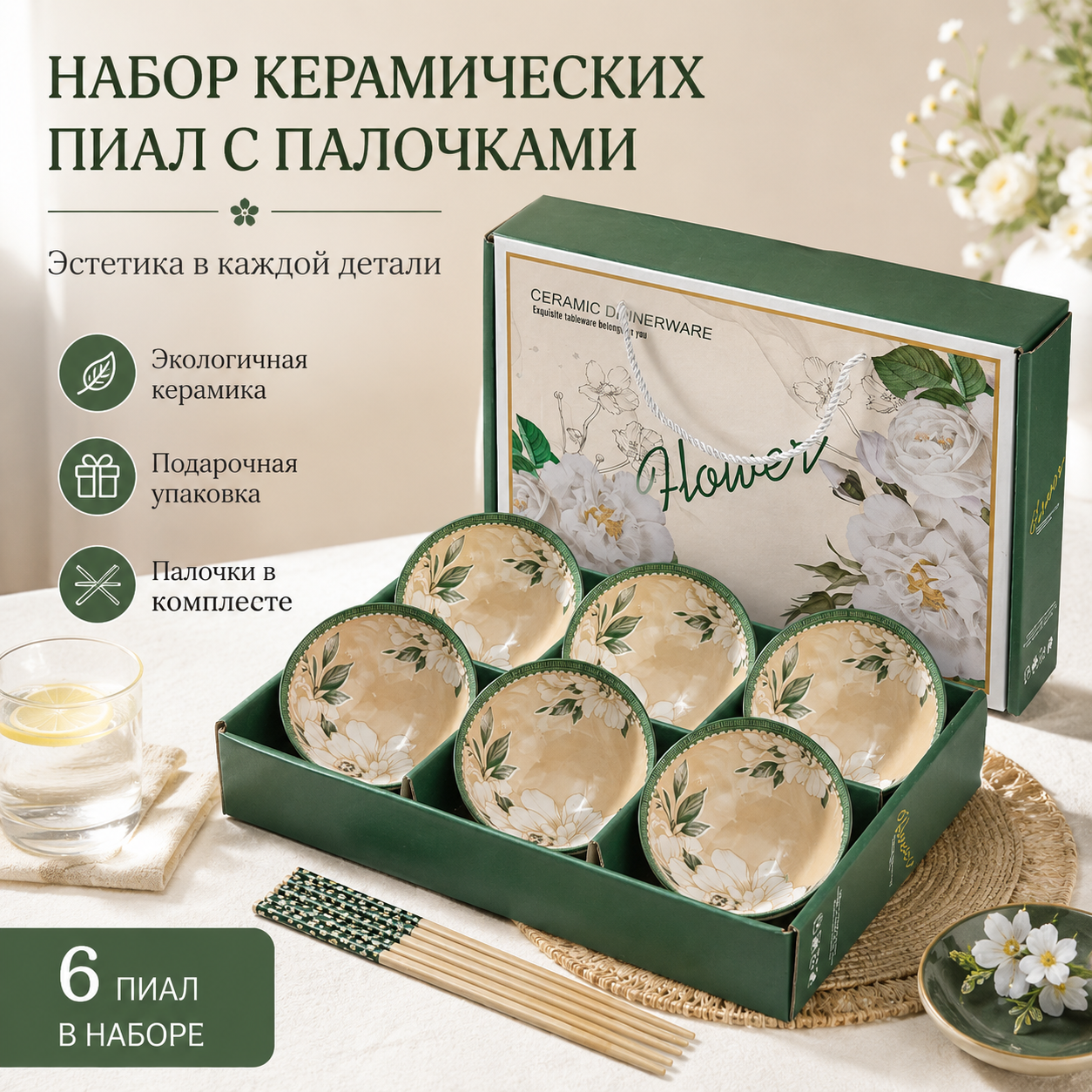 Подарочный набор пиал Wonder me gift 300 мл 6 шт салатник маленький боул