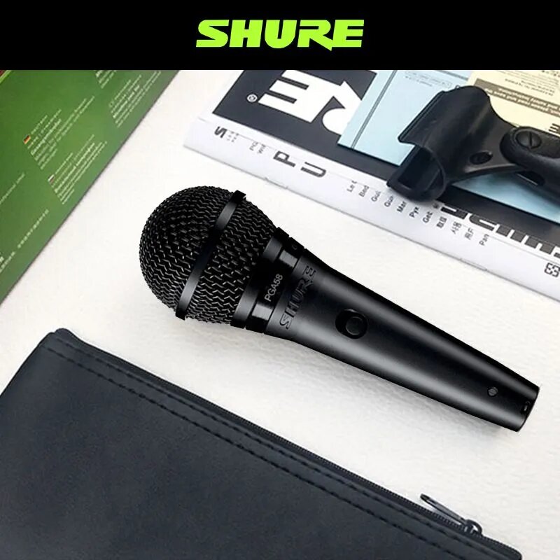 Микрофон для живого вокала Shure PGA-58-1 Проводной микрофон с переключателем, диаграмма направленности в форме сердца, эффективно подавляет шум, качество звука ясное и тонкое, черный матовый