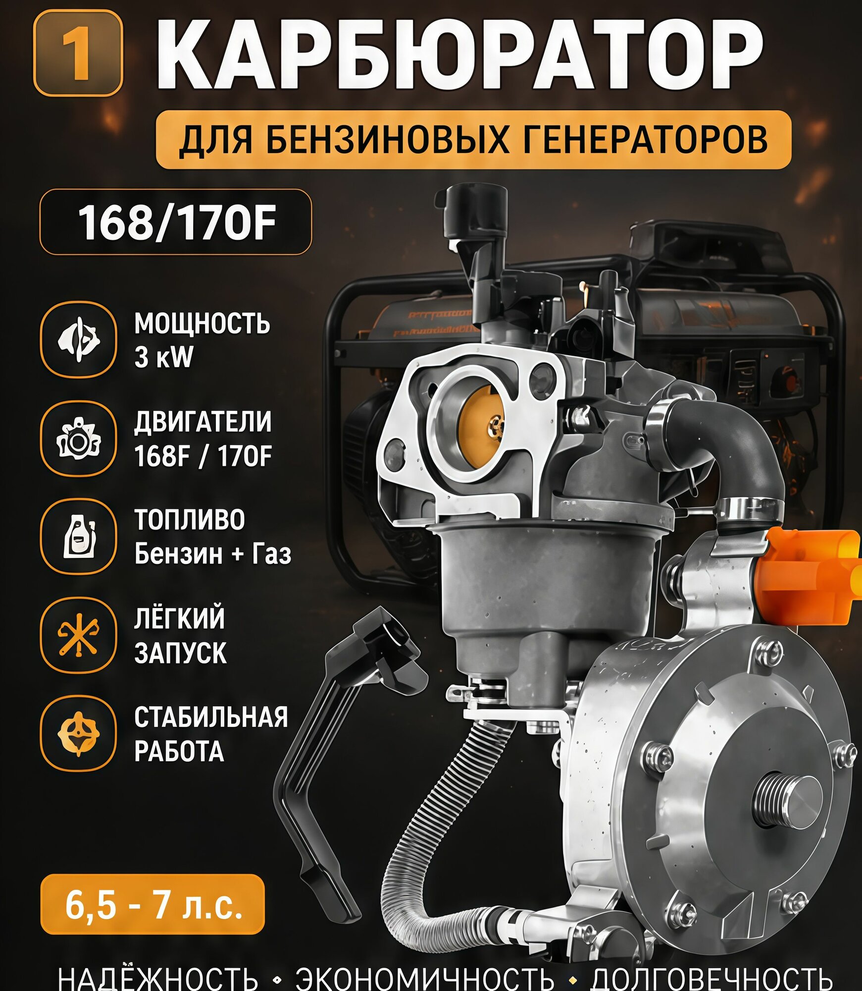 Карбюратор газ-бензин для генератора 3 кВт 168F/170F