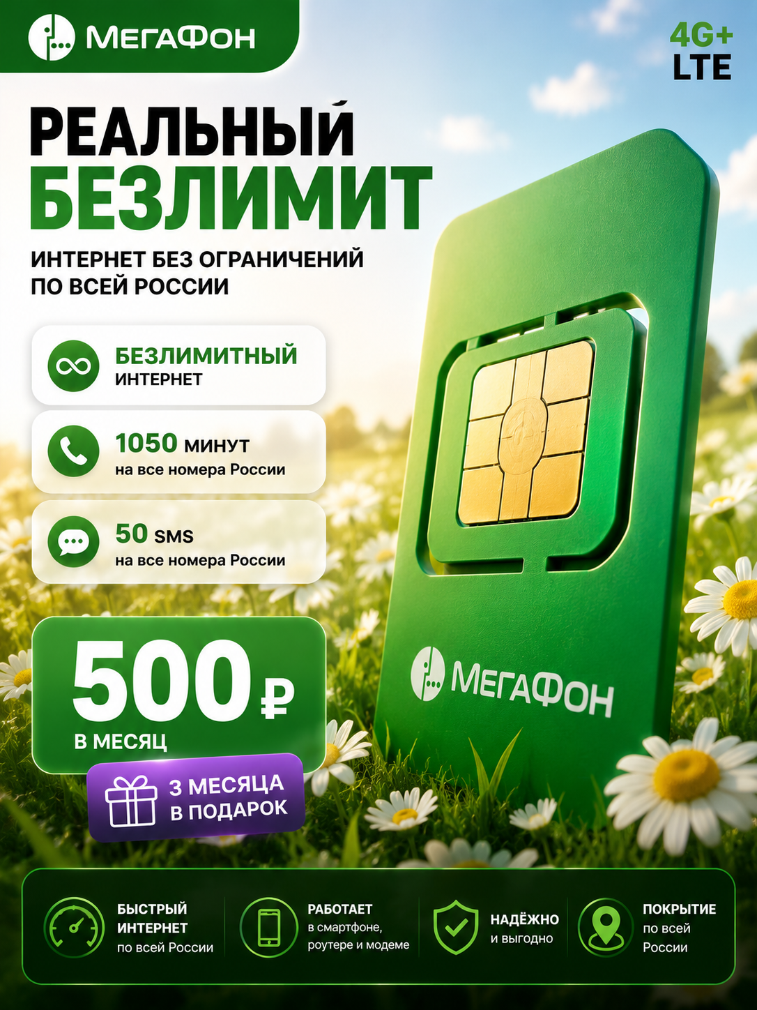 Сим карта Мегафон с безлимитным интернетом Тариф Secret