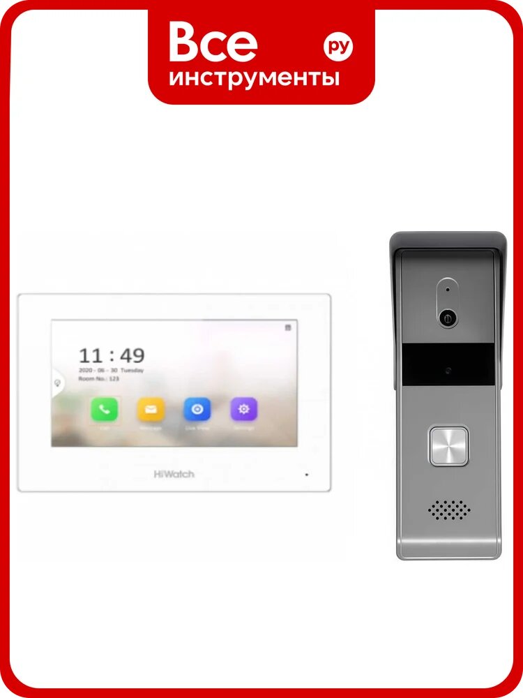 Видеодомофон HiWatch DS-D100HKWF, гибридный, сенсорный экран, 7 дюймов, 8 вызывных панелей